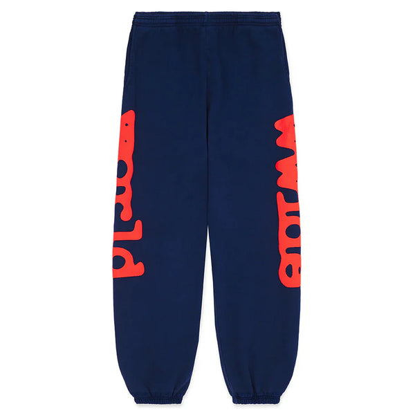 Sp5der Sweatpants Navy Blue | Red Side Logo Cotton Joggers – Seakoff